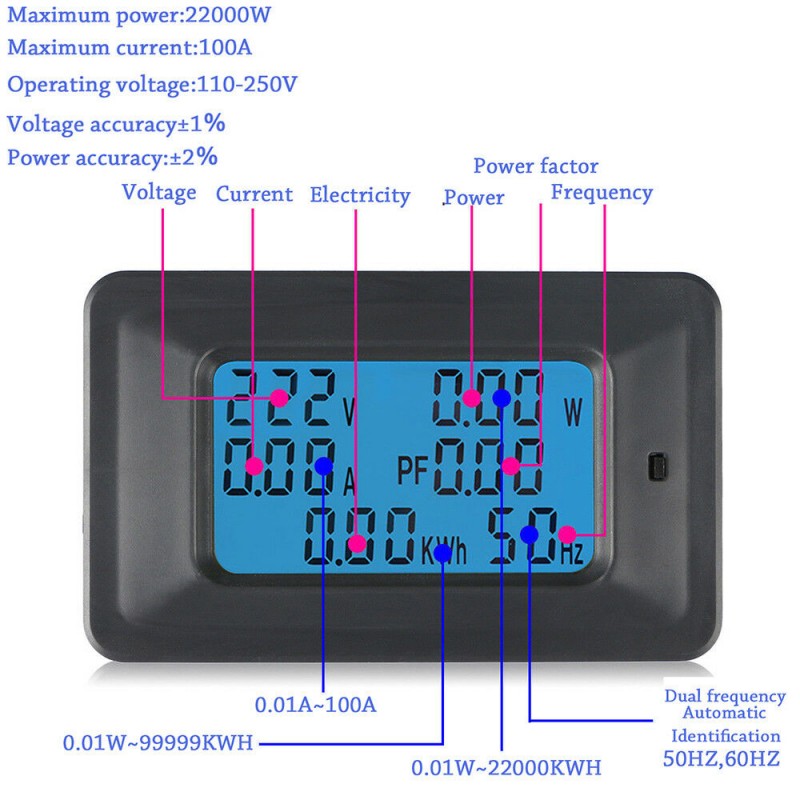 Monitor de energia AC 110V/220V 100A monofasico