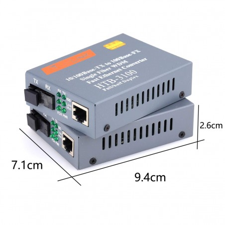 TransReceiver de fibra óptica TX y RX 25Km (par de media converter)