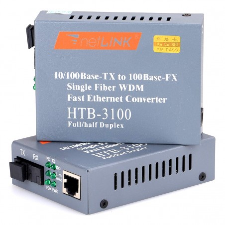 TransReceiver de fibra óptica TX y RX 25Km (par de media converter)