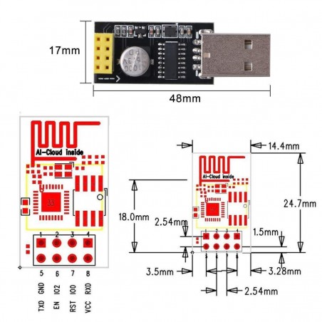 Modulo Wifi ESP8266 ESP-01 con adaptador USB