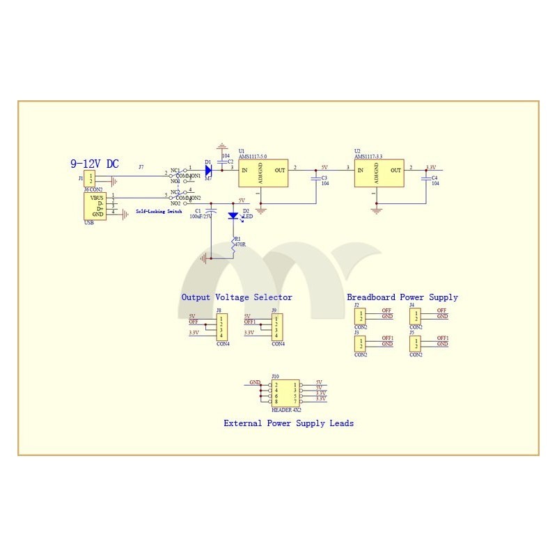 Fuente de energia para protoboard 3.3v / 5V, 700 mah
