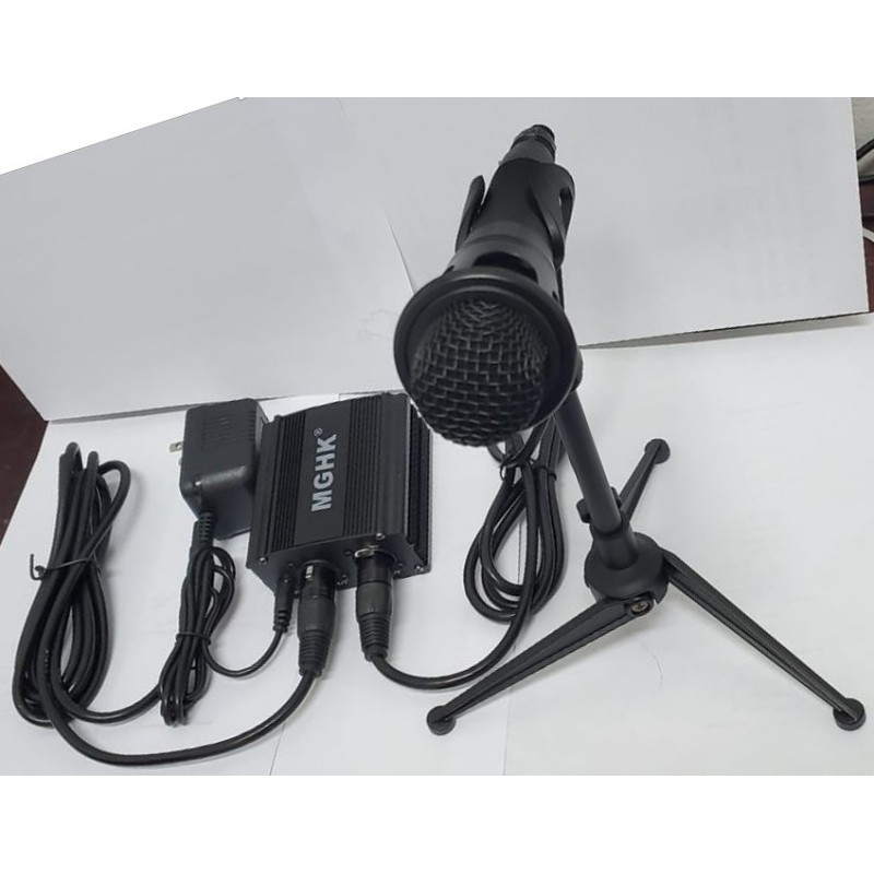 Microfono con tripode y fuente phantom MGHK E-300