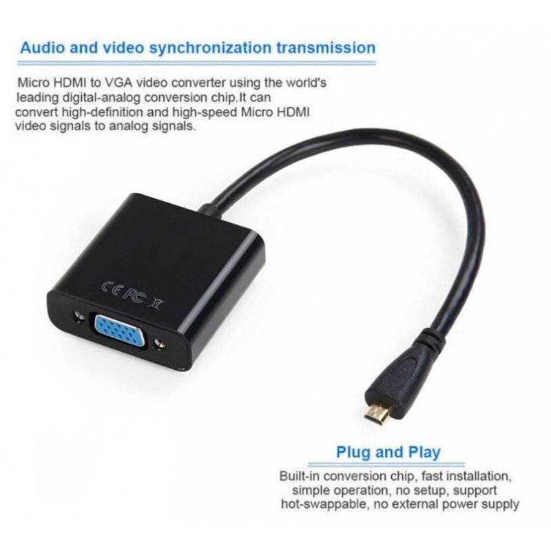 Convertidor Micro HDMi a VGA mas audio