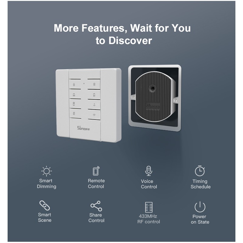 Interruptor Dimmer D1 con control 433mhz y base Inteligente Sonoff