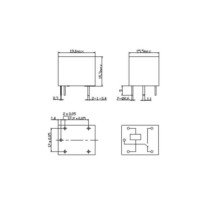 Mini Rele 5V/12V/24V 10A para PCB Tipo SRD-05VDC-SL-C 5V 10A