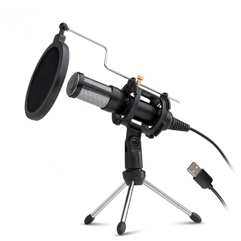 Micrófono de condensador USB con trípode y filtro