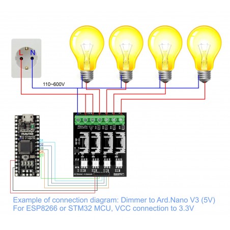 Modulo Dimmer AC 4 Canales 10A compatible con Arduino