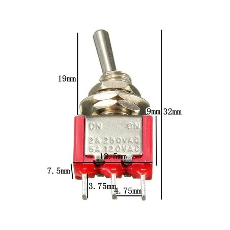 Interruptor de palanca On - Off - On (mini Switch 3 posiciones) 3 pines MTS-102 Tipo Interruptor ...