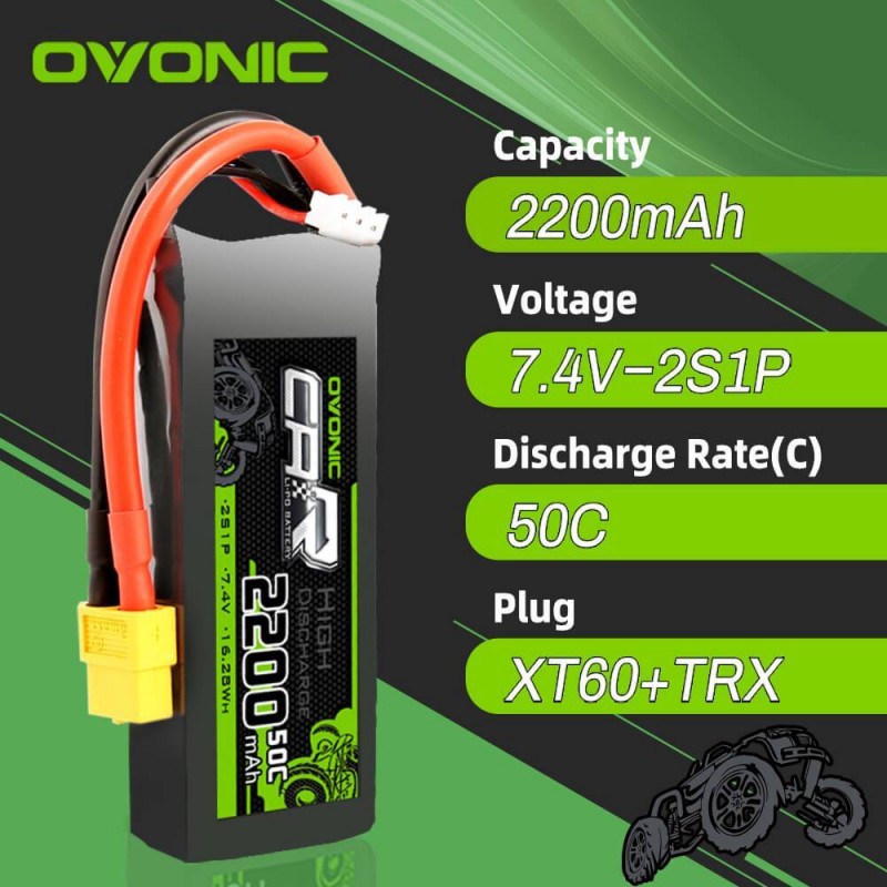 Batería tipo LiPo 7.4V 2200mAh 50C 2S OVONIC Tipo Conector XT60