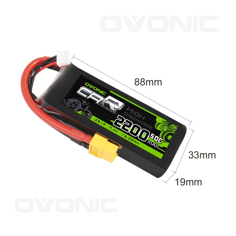 Batería tipo LiPo 7.4V 2200mAh 50C 2S OVONIC Tipo Conector XT60