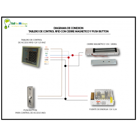 Tablero de control de acceso RFID 12V 125 Khz con Tags (10U)