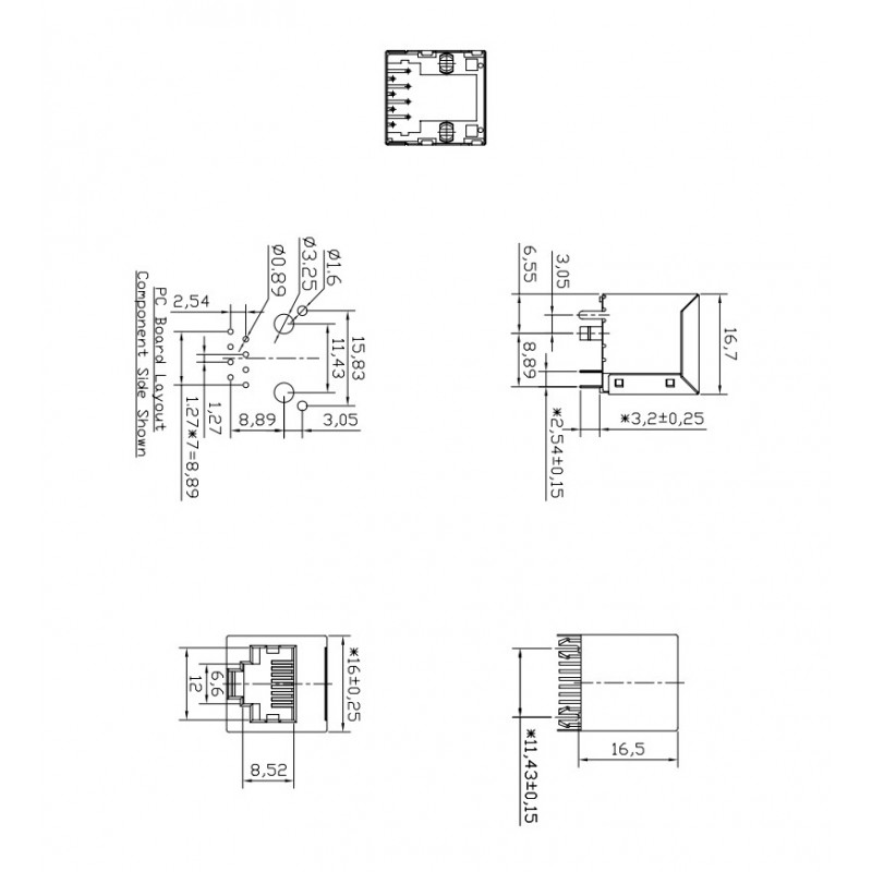Puerto RJ45 Blindado para PCB 1-4 Puertos Cantidad 1 Puerto