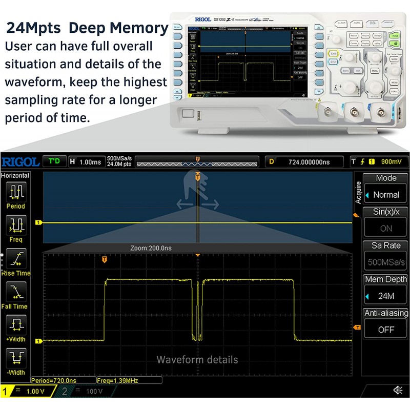 Osciloscopio Digital RIGOL DS1202z-E 2 Canales 200 MHZ 1GS/s