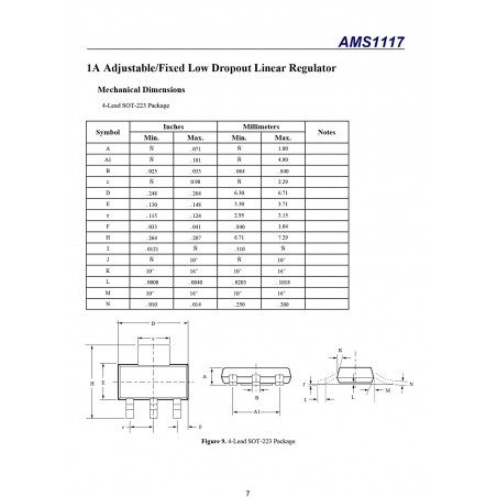 Regulador de voltaje AMS1117 SOT-223 (ADJ-1.2V-1.8V-3.3V-5.1V) Valor AMS1117-ADJ SOT-223