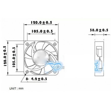 Ventilador plástico de 12V 120x120x38mm