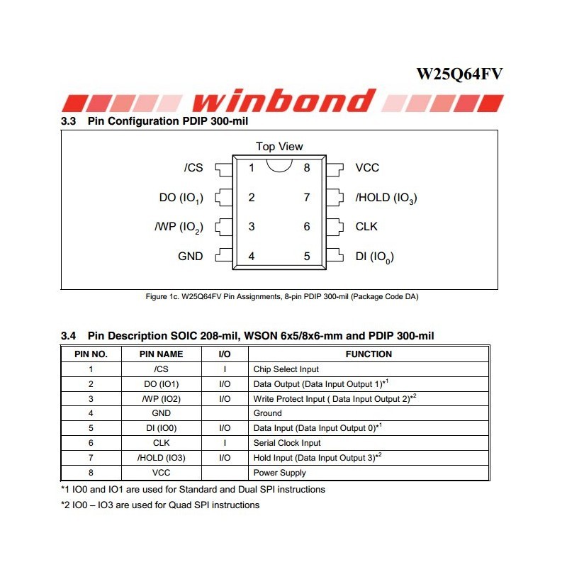 Memoria Flash SMD 64MBit 8MB W25Q64FVSIG 3V Winbond (SOP-8)