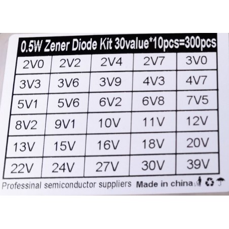 Set de Diodos Zener 1/2W 30 Valores 300 Unidades