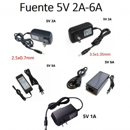 Fuente de energía 5V 1A - 6A Valor 5V 2A 5.5x2.5mm