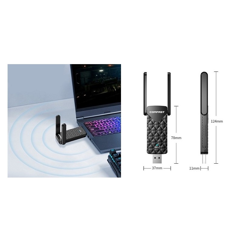 Antena WIFI6 USB 3.0 COMFAST CF-962AX V2 1800Mbps 2.4GHz / 5.8GHz dual band