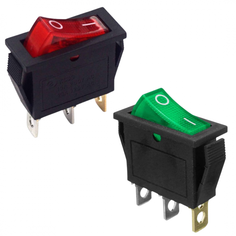 Interruptor de 3 pines 2 posiciones con luz KCD3 Color Rojo