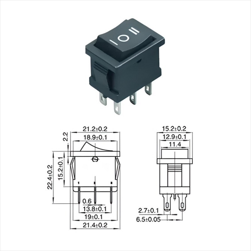 Interruptor KCD1 On/Off 250VAC 6A 6 pines 21X15X13.2mm Tipo Interruptor ...