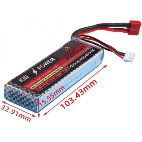 Bateria Tipo Lipo recargable Kin Power 7.4V 2S 2600mah 25C