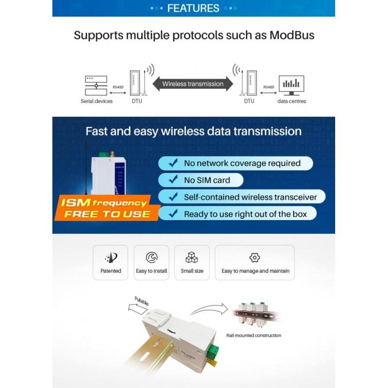Modulo de transmisión inalámbrica 433Mhz RS485 5KM TX/RX (2U)