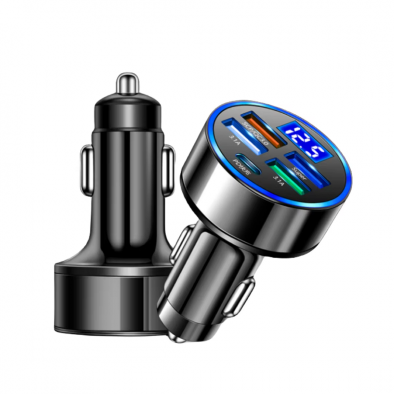 Adaptador de carga de cigarrera para vehiculo 5 puertos USB PD QC3.0 USB-C 250W