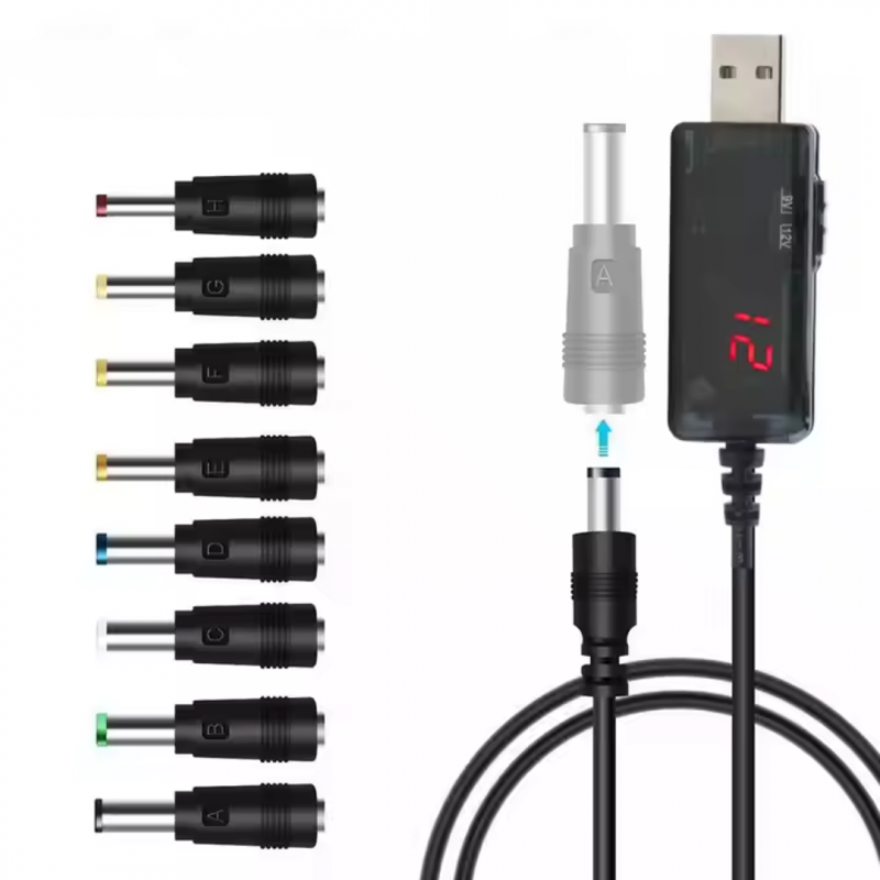 Estabilizador/ regulador ascendente de 5V USB a 9 y 12V mas 8 adaptadores DC