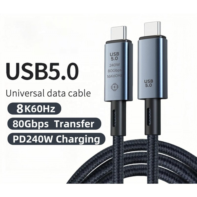 Cable USB5.0 USB-C a USB-C PD Thunderbolt 4 8K 80Gbps 240W 1.5M