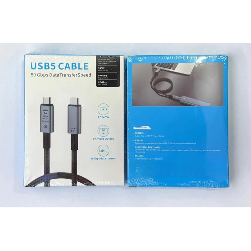 Cable USB5.0 USB-C a USB-C PD Thunderbolt 4 8K 80Gbps 240W 1.5M