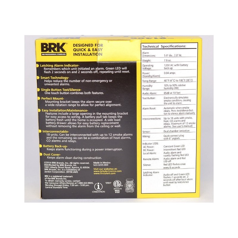Detector de humo con batería de respaldo y 120V BRK-9120B