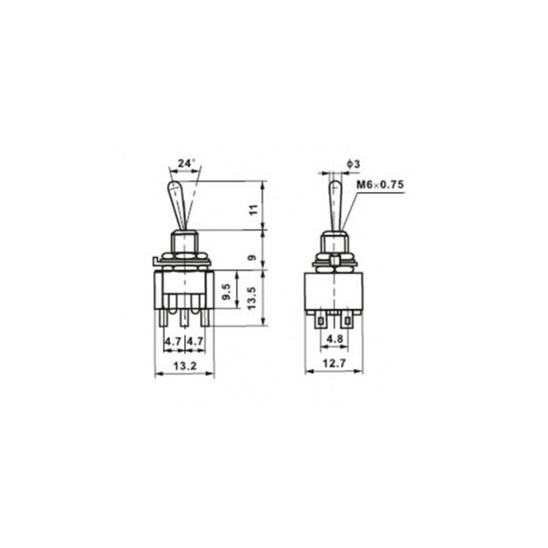 Interruptor de palanca On - Off - On (mini Switch 3 posiciones) 6 pines MTS-203 Tipo Interruptor ...