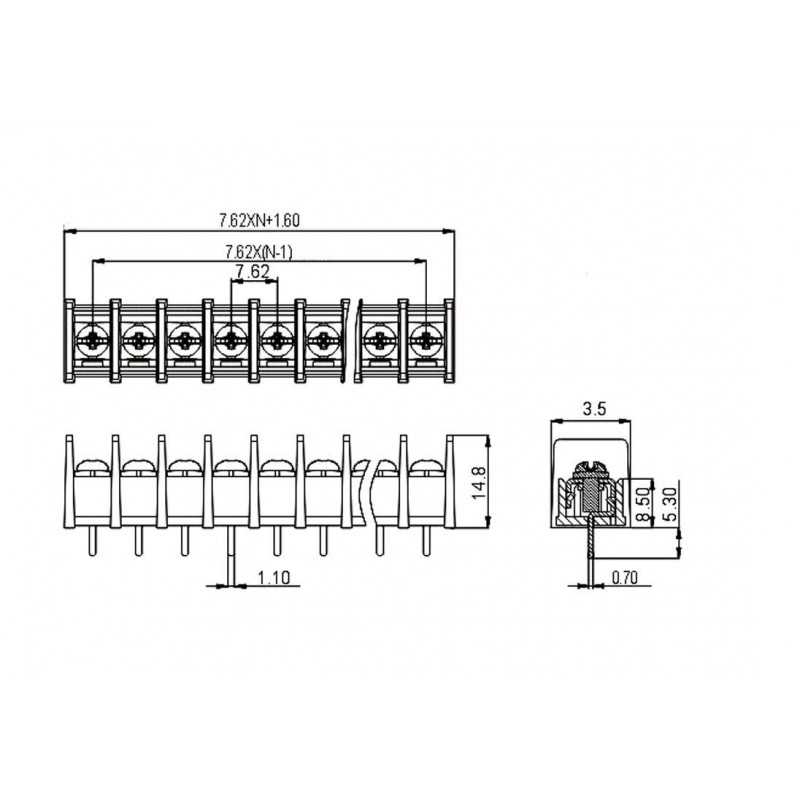 Terminal / Conector tipo bloque 7.62mm 30V 20A